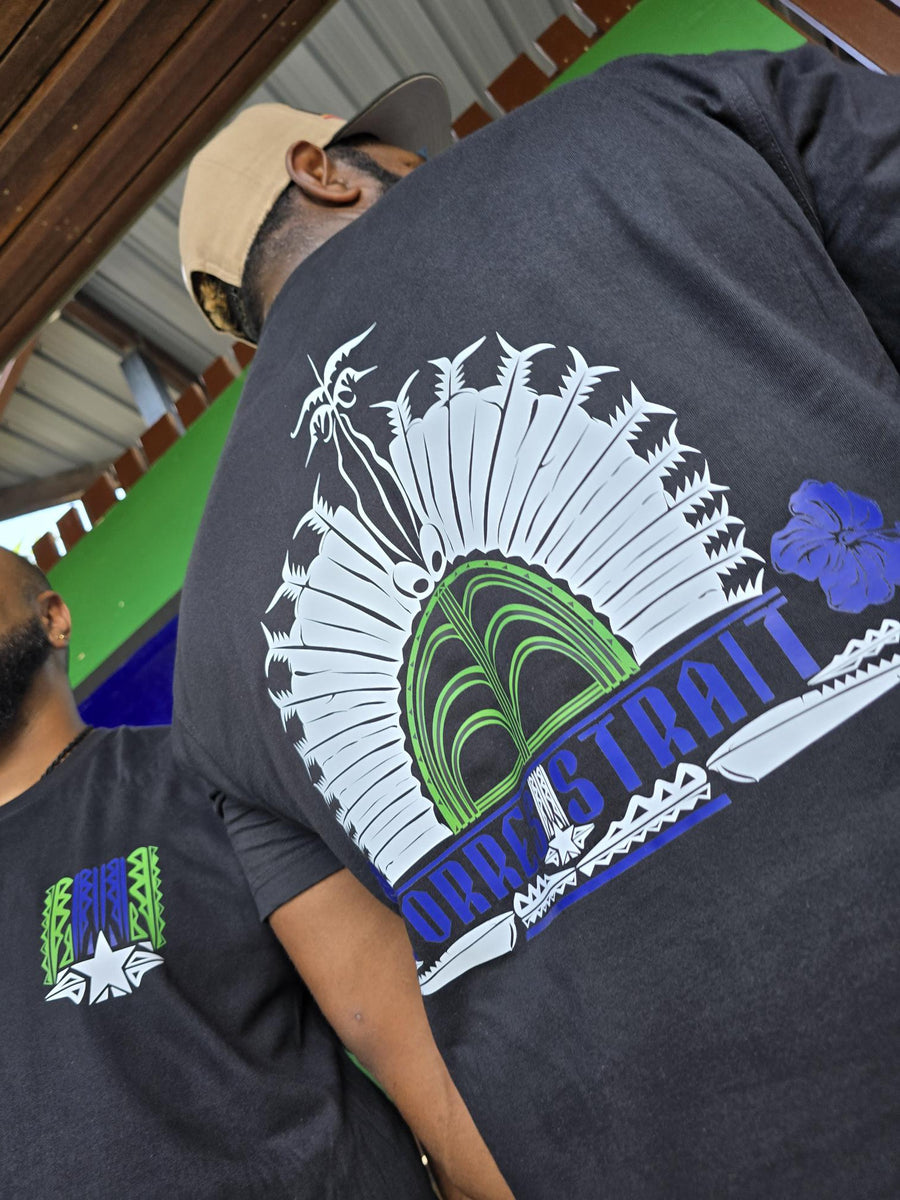 Torres Strait Printz - TS Dhoeri Black Tee – Gab Titui Cultural Centre